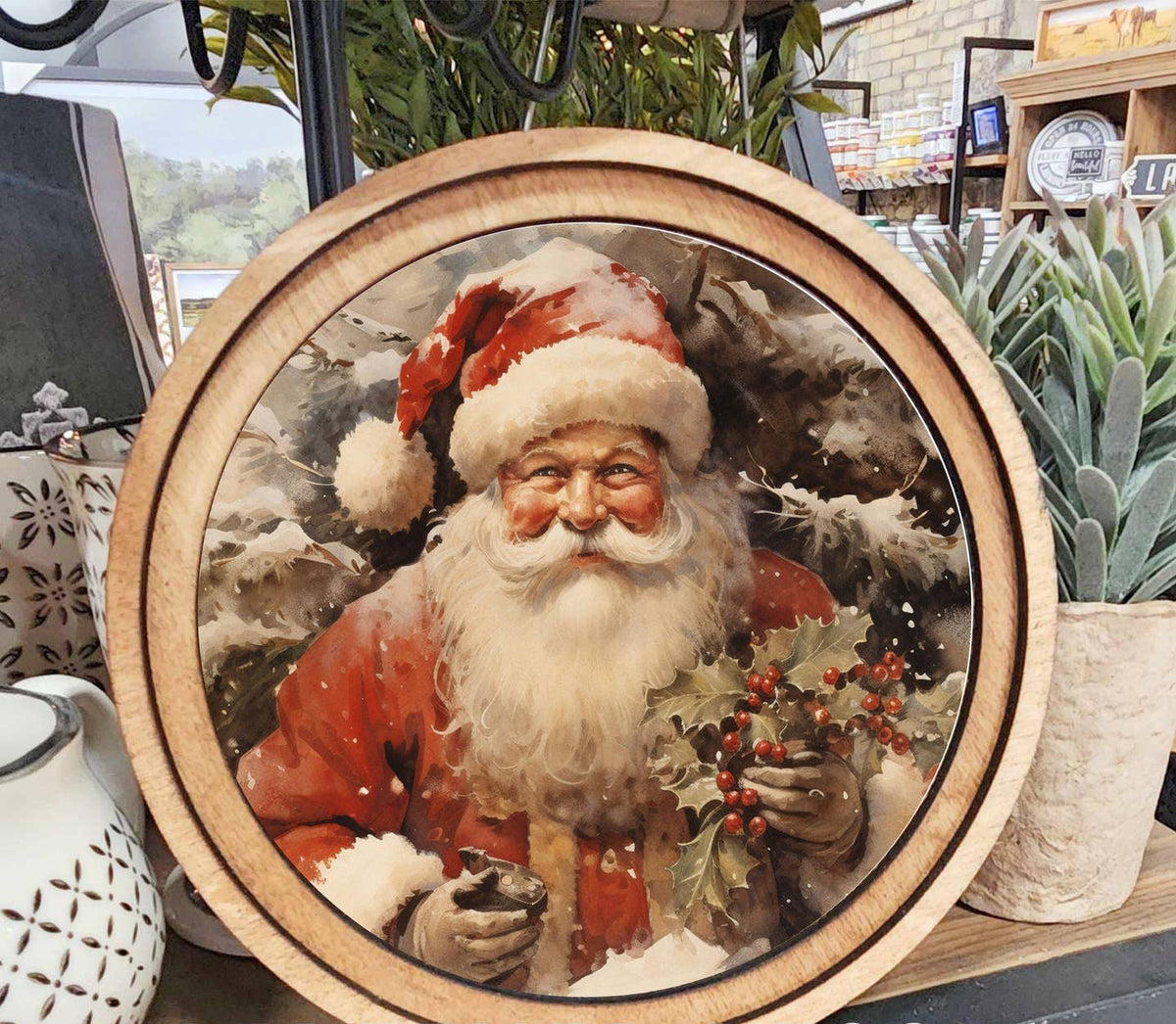 Round Santa With Holly Art – Market 52
